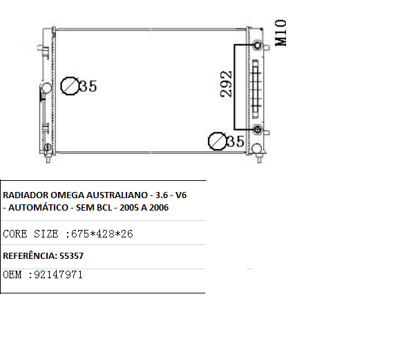 RADIADOR OMEGA AUSTRALIANO – 3.6 – V6 – AUTOMÁTICO – SEM BCL – 2005 A ...
