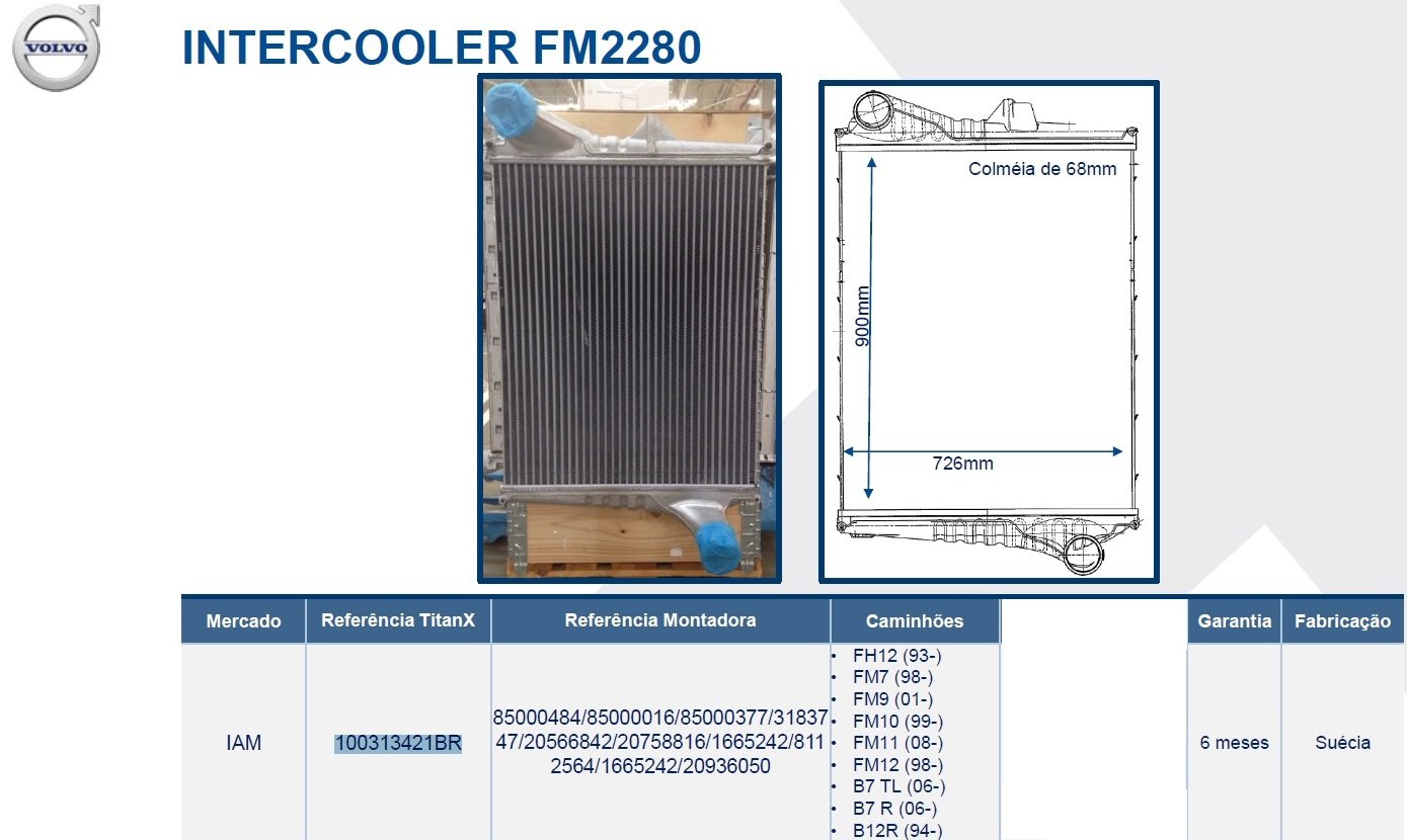 INTERCOOLER VOLVO FM7/FM9/FM10/FM11/FM12 – B7 TL/B7 R/B12 R – 1993 A ...